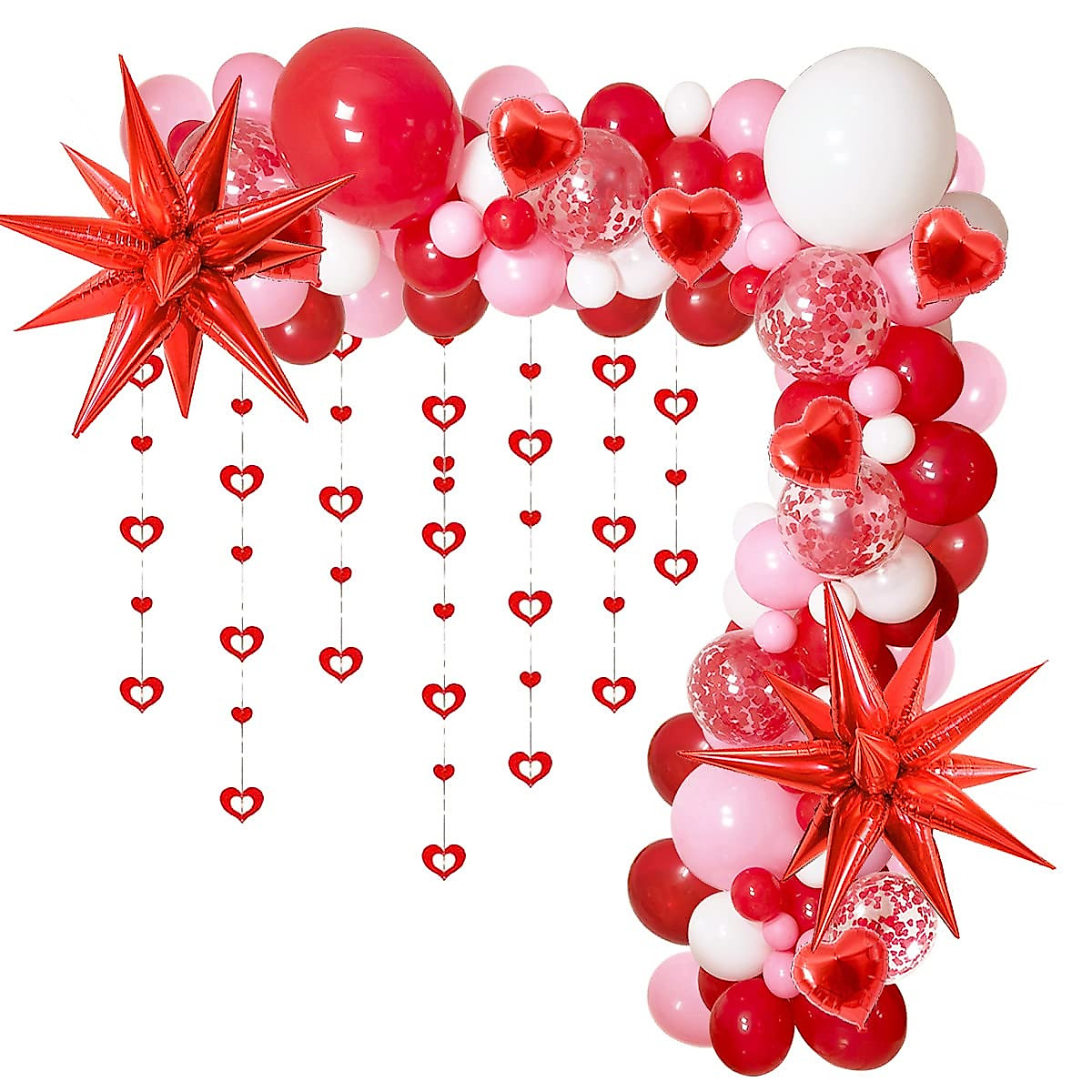 Valentines Day Balloon Arch Garland Kit, Valentines Red Pink White Balloon with Bling Heart Hanging Swirls star Balloon ribbon for Valentine Party Anniversary Wedding Engagement Supplie