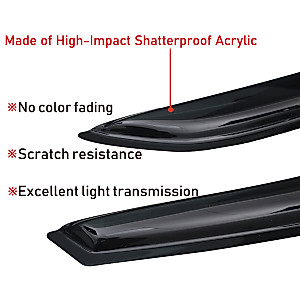 Lightronic WV94975 Outside-Mount Side Window Deflector & Visor, Dark Smoke, 4-PCS Set, Fits 2015-2024 Ford F-150, 2017-2024 F-150 Raptor & F-250/F-350 Super Duty, 2022-2024 F-150 Lightning, SuperCrew