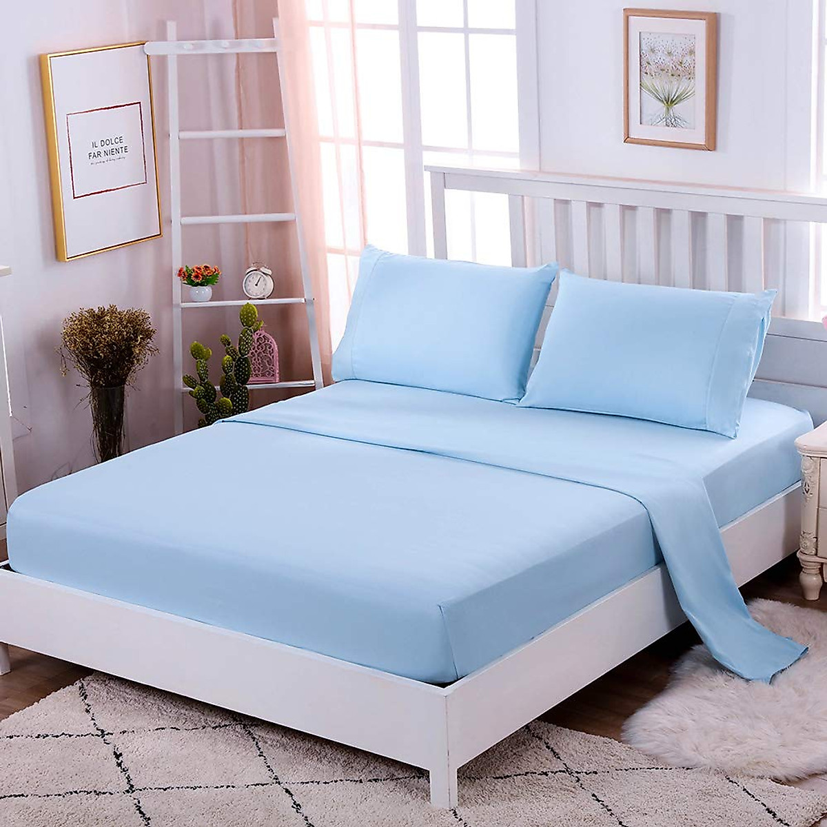 Cheap Bedding Bed Sheet Set - 4 Piece Queen - Microfiber - White and Purple Deep Pockets -King Sheets Sets Closeout - 3 PC Twin Black and Yellow - Sabanas Full Size Clearance Prime (Queen, Blue)