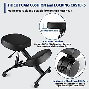 Ergonomic Kneeling Chair for Office, Height Adjustable Stool with Thick Foam Cushions for Home and Office, Angled Seat to Improve Posture - Relieve Neck & Back Pain, Upgraded Pneumatic Pump