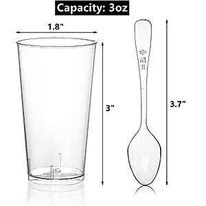 Peohud 100 Pack 3oz Plastic Dessert Cups with Spoons, Mini Dessert Shooter Cups, Disposable Parfait Appetizer Cups Shot Glasses for Desserts, Pudding, Event and Party