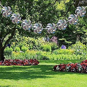 YARDWE 8pcs Sparkly Reflective Pinwheels Pin Wheel Holographic Spinners for Scaring Birds and Pests for Garden Yard Patio 10M
