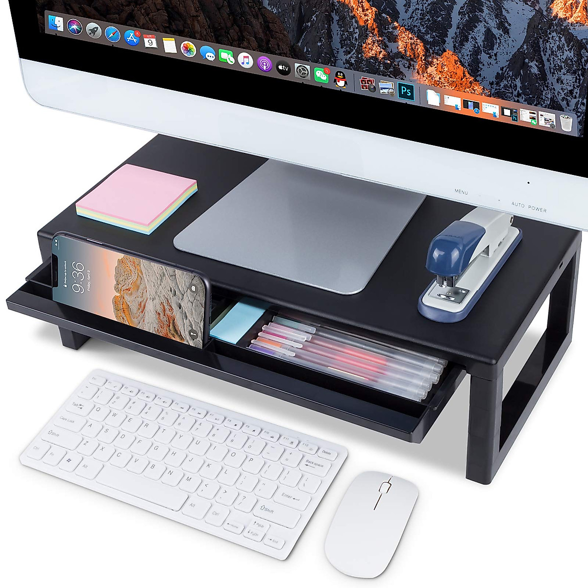 Monitor Stand Riser, Kavalan Lightweight 4 Level Height Adjustable Computer Monitor Stand & Desktop Printer Stand with Storage Drawer for Office Desk Accessories, Supports up to 5kg PC Monitor, Laptop