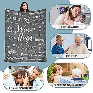 KKUYT Healing Throw Blanket with Inspirational Thoughts, Warm Hug Gratitude Sympathy Gifts Blanket, Soft Office for Work Get Well Friendship Birthday Mothers Day Christmas, Grey