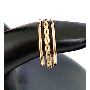 Toe Rings | 3 Stackable 14K Gold Fill Rings | Skinny Band and Braid Ring Stack | Unisex (4.5)