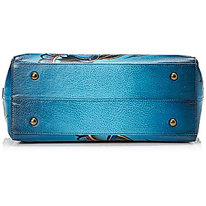 Anna by Anuschka Women's Genuine Leather Large Slouch Tote Bag | Hand Painted Original Artwork | Denim Paisley Floral