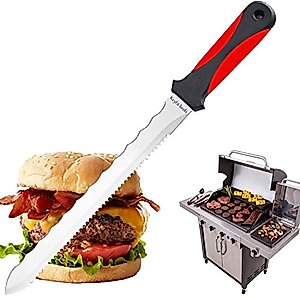 Keyfit Tools Grill Accessories Grilling Knife 2 Sided Serrated Stainless Steel Great For Cutting On The BBQ Cut Through Jumbo Hamburgers W/O Smashing The Buns