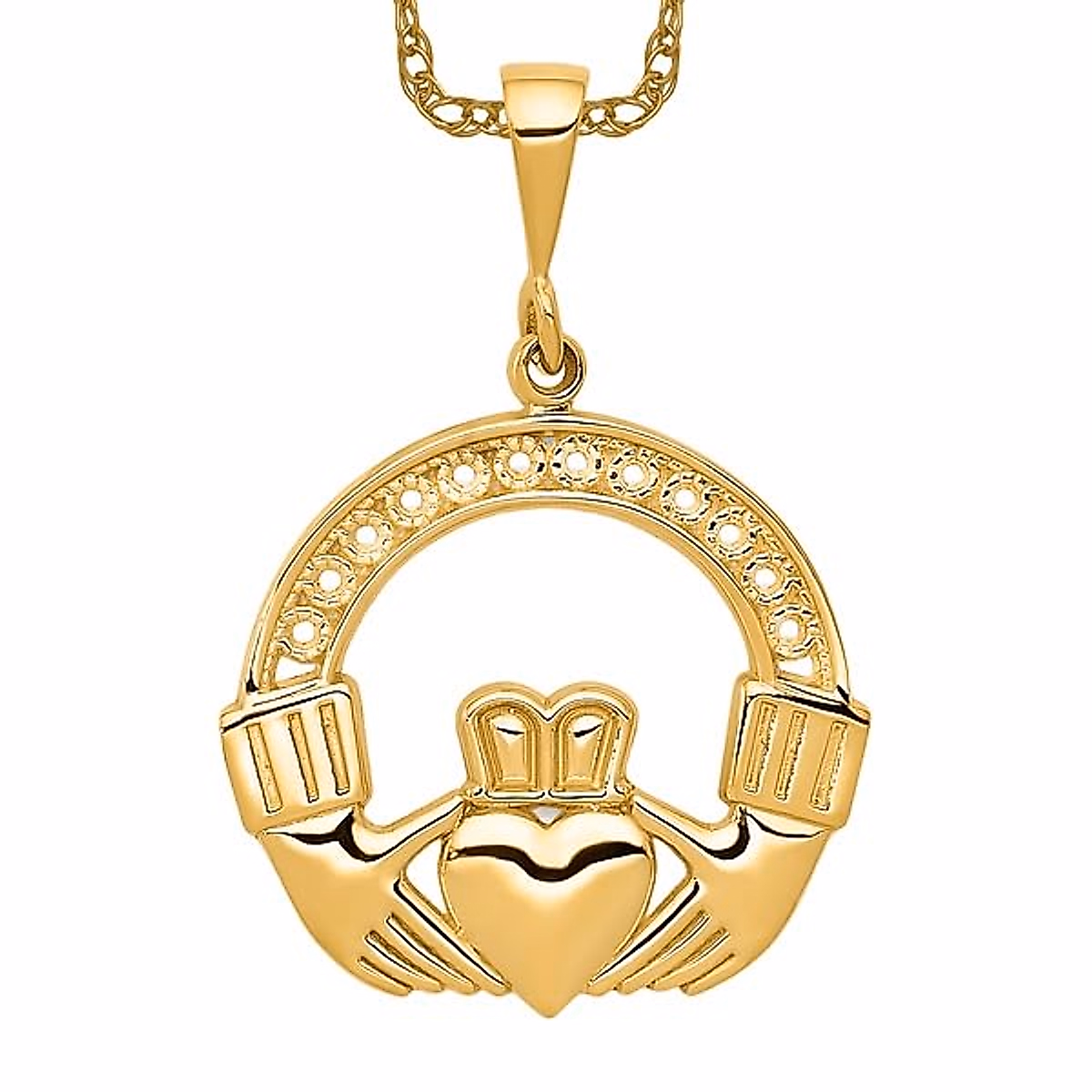 IceCarats 14K Yellow Gold Heart Love Irish Claddagh Necklace Celtic Charm Pendant Jewelry Only