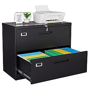 Letaya Metal Lateral File Cabinets with Lock,2 Drawer Steel Wide Filing Organization Storage Cabinets,Home Office Furniture for Hanging Files Letter/Legal/F4/A4 Size (Blcak-2 Drawer)