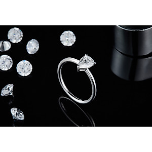 TwoBirch 1 Carat Moissanite Tear Drop Pear Solitaire in Platinum Plated Sterling Silver (CERTIFIED) (Size 6)