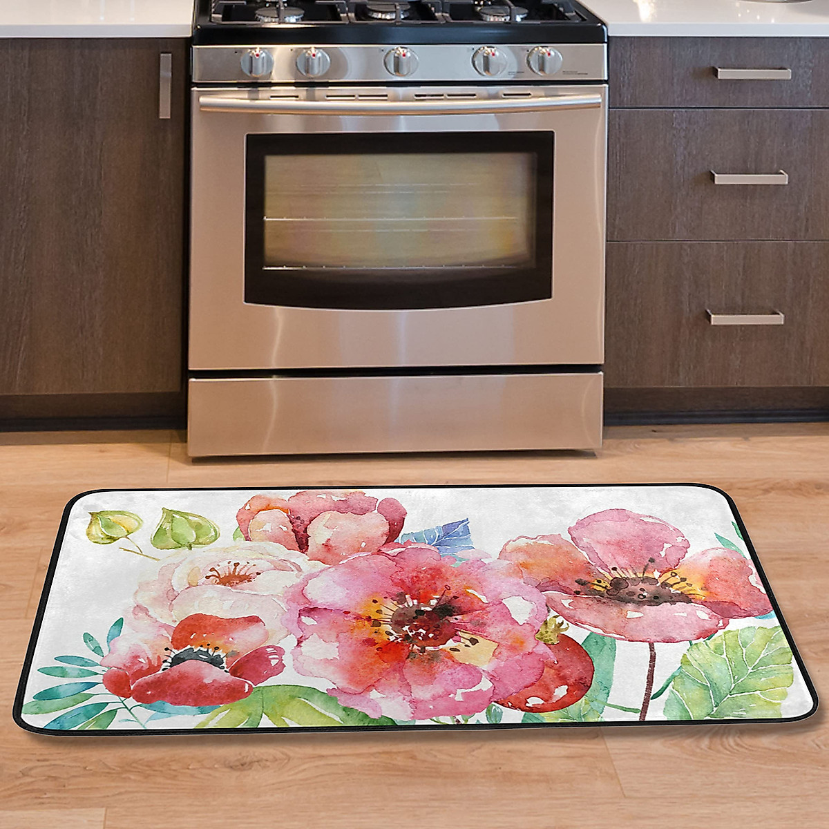Pink Flower Kitchen Mat Floral Bouquet Kitchen Rug 39 X 20 Inch White Under Sink Mats Non Slip Soft Standing Mats Anti Fatigue Floor Mat Bath Rug Runner Doormat Carpet for Outside Decor
