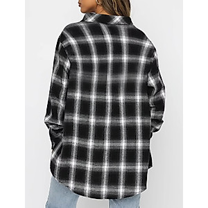 Lacozy Oversized Flannel Long Sleeve Shirts for Women Plaid Shirt Plus Size Casual Button Down Blouse Top Black S