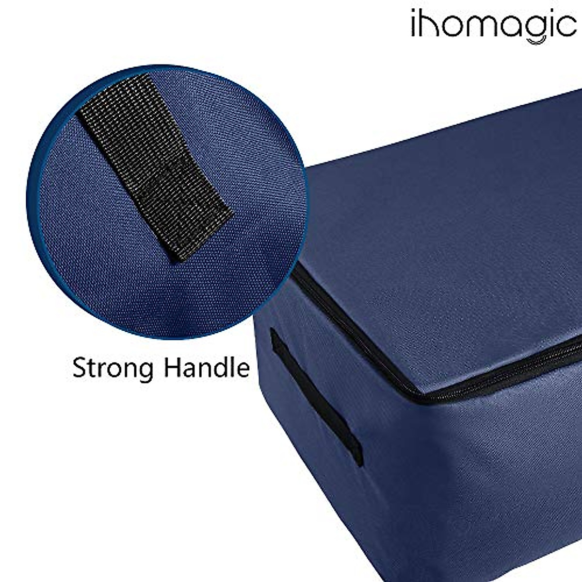 IHOMAGIC 2-Pack Under Bed Storage Bag, Zippered Clothes Storage Organizer with Handles - Storage Bins with Clear Pocket to Insert Label – for Clothing, Blankets, Towels 49L(Navy Blue/Dark Grey, S)