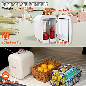 VEVOR Mini Skin Care Fridge, 4 L/6 Can Cute Makeup Fridge for Cosmetics Beverage Fruit Milk, AC/DC Cooler & Warmer, Mute Tiny Refrigerator for Bedroom Office Dorm Desk Car, ETL Certified, White