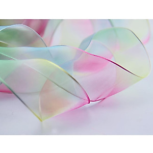 XMRIBBON Rainbow Sheer Organza Ribbon Wired 1-1/2 Inch X 25 Yards for Floral & Craft Decoration