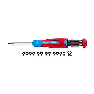 Channellock 131CB 13-in-1 Ratcheting Screwdriver | Multi-Bit Storage | 1/4-Inch Nut Driver | Quick-Load Handle with Cushion Grip | 28-Tooth Ratchet Mechanism Provides up to 225 lbs. of Torque , Red