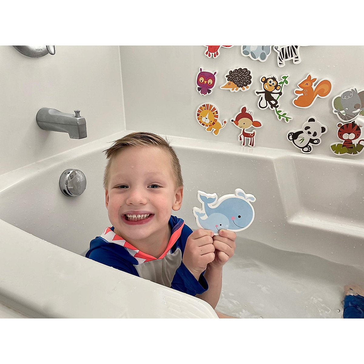 3 Bees & Me Animal Bath Toys for Boys and Girls – Fun Foam Animals with Bath Toy Storage Bag – 18 Piece Kids Bath Set for Toddlers and Kids