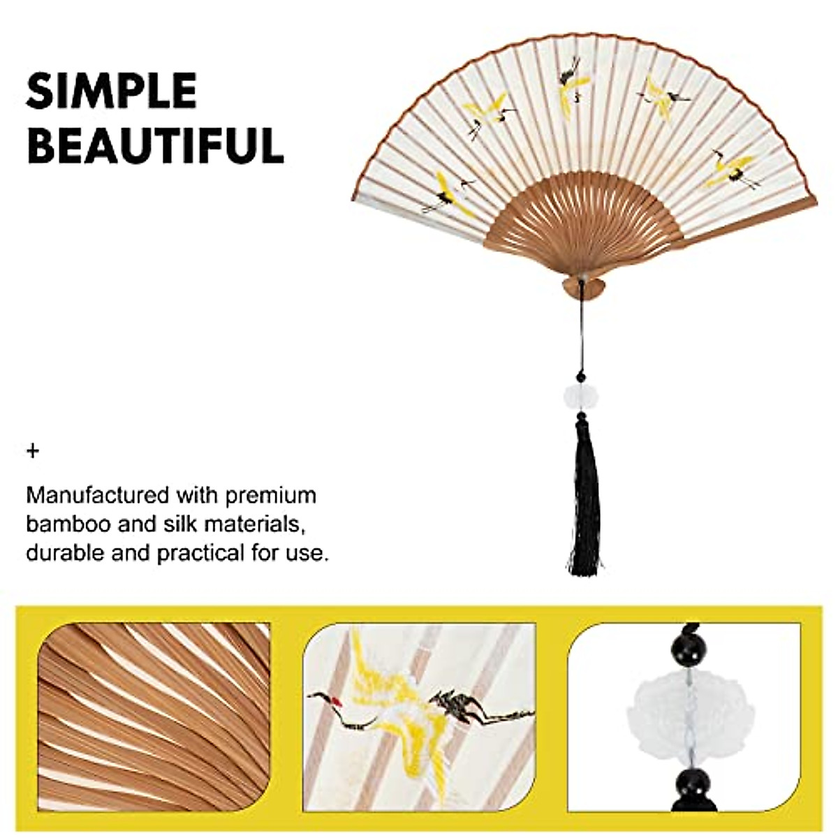 RAZZUM Large Wall Decor Retro Style Silk Fan Folderable Fan Chinese Style Fan Wall Decoration Costume Collocation Fan
