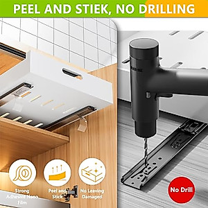 Mlinavn Pull out Cabinet Organizer, No drill Slide out Cabinet Drawers Heavy Duty Organizers and Storage with Fixed Adhesive Nano Film,Compatible Framed Cabinets Shelves for Kitchen Pantry White