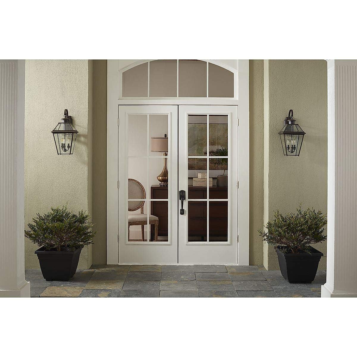 Progress Lighting P6617-20 Burlington Three-Light Large Wall Lantern, Polished Nickel/Delta, Antique Bronze