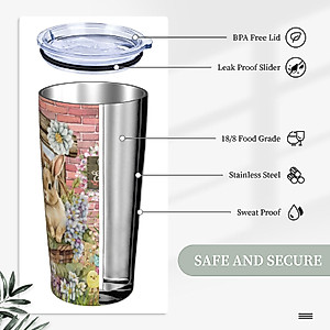 Worltoldb Easter Bunny 20oz Insulated Stainless Steel Tumbler With Lids And Straws Stainless Steel Double Wall Vacuum Insulated Travel Coffee Mug Leak-Proof Lid & Flip Lid For Hot And Cold Drinks