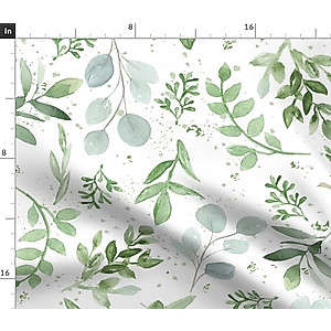 Spoonflower Fabric - Watercolor Leaves Pattern Eucalyptus Sage Green Greenery Printed on Petal Signature Cotton Fabric by The Yard - Sewing Quilting Apparel Crafts Decor
