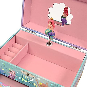 Jewelkeeper Girl's Mermaid Musical Jewelry Storage Box Pullout Drawer, Rainbow Design with Gold Foil, Over the Waves Tune