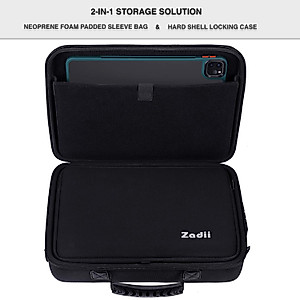 Zadii Hard Shell Locking Carrying Case for 12-14 inch Macbook Pro Macbook Air and iPad Pro, also Compatible with Surface Pro 8/X/7/6/5, Come with Protective Sleeve Bag