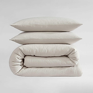 Calvin Klein - King Duvet Cover Set, Super Soft Textured Bedding with Matching Shams, Reversible Home Decor, Oeko-Tex Certified (Seersucker Beige, King)