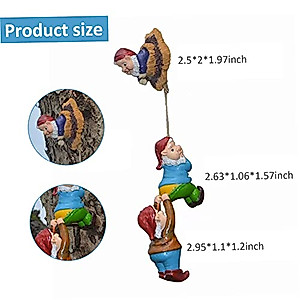 Naisicore Tree Climbing Gnome Statues, Resin Gnomes Tree Hugger Figurines, 3 Mini Gnome Tree Hanging Ornament, Garden Landscape Decor for Yard Lawn Art