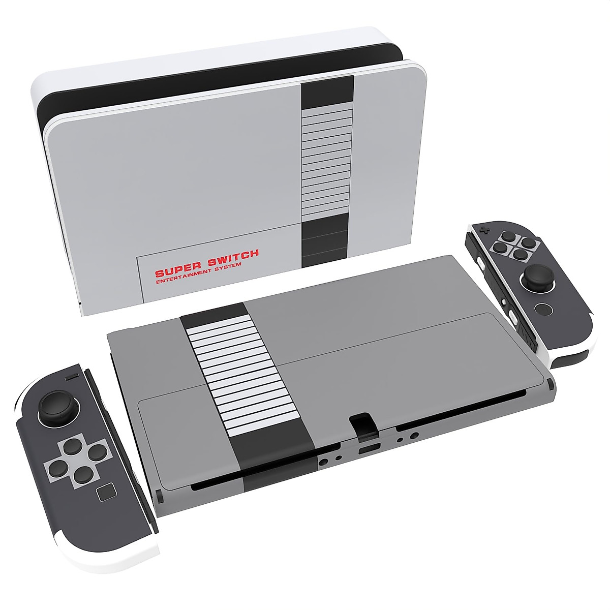 PlayVital Full Set Protective Stickers for Nintendo Switch OLED Model, Customized Vinyl Decal Skins for Switch OLED Console & Joycon & Dock & Grip - Classics NES Style