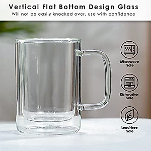Aquach Double Wall Glass Coffee Mug 12 oz, Large Clear Glass Cup with Handle Set of 2, Insulated Tea Mugs, Water Cups, Juice Cups, Milk Cups