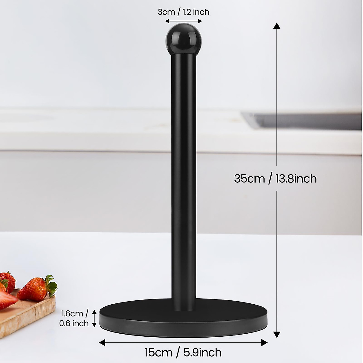 Paper Towel Holder, Black Kitchen Paper Towels Holder Stand, Stainless Steel Paper Towel Holder -Weighted Base, Non-Slip Protect The countertop