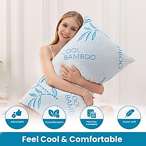 2 Pack King Size Rayon Derived from Bamboo Pillows for Sleeping, Cooling Shredded Memory Foam Adjustable Rayon Derived from Bamboo Bed Pillow with, Removable/Washable Cover (King 2 Pack)