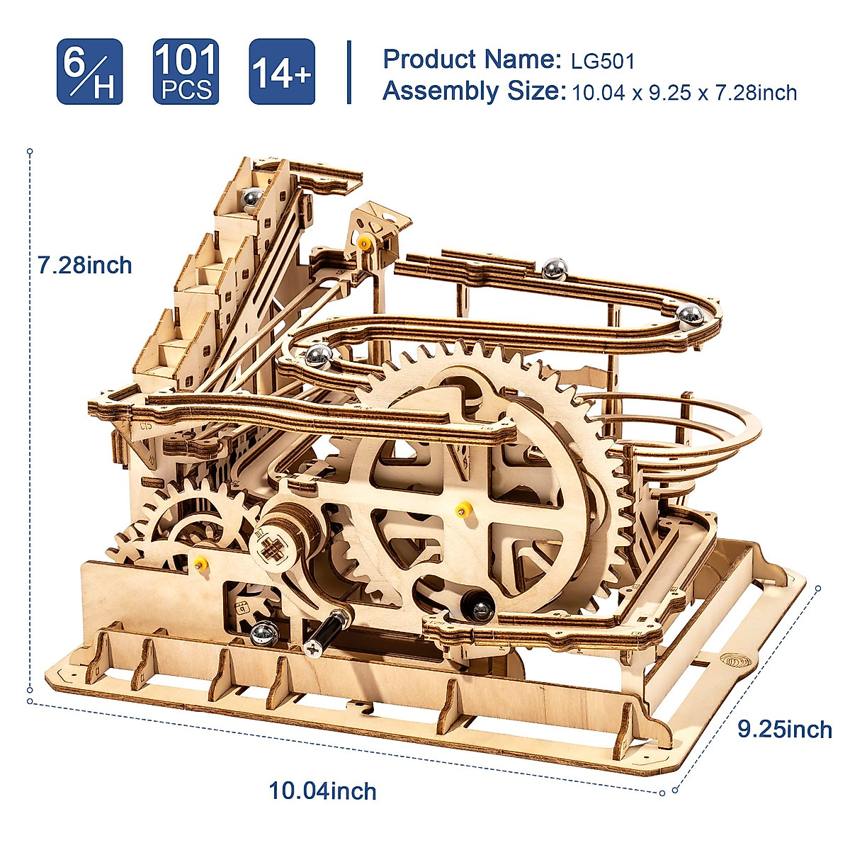 Rowood 3D Puzzles for Adults, Wooden Marblr Run Model Kit, DIY Building Kits for Adults to Build, Craft for Teens, Gift for Adults & Teen Boys Girls, Age 14+, Waterwheel Coaster