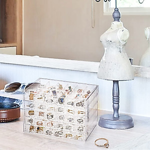 yarlung Acrylic Jewelry Storage Box Earring Holder with 5 Drawers, 120 Grids Jewelry Organizer Tray Clear Ring Display Case for Beads, Nail Tips, Women Girls, Birthday Gift