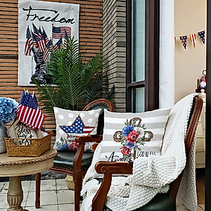 GEEORY 4th of July Decorations Pillow Covers 18x18 Set of 4 Polka Dots Star and Strip Cross Bless America Floral Jar Throw Pillows Patriotic Pillows Independence Day Decor Cushion Case G327-18