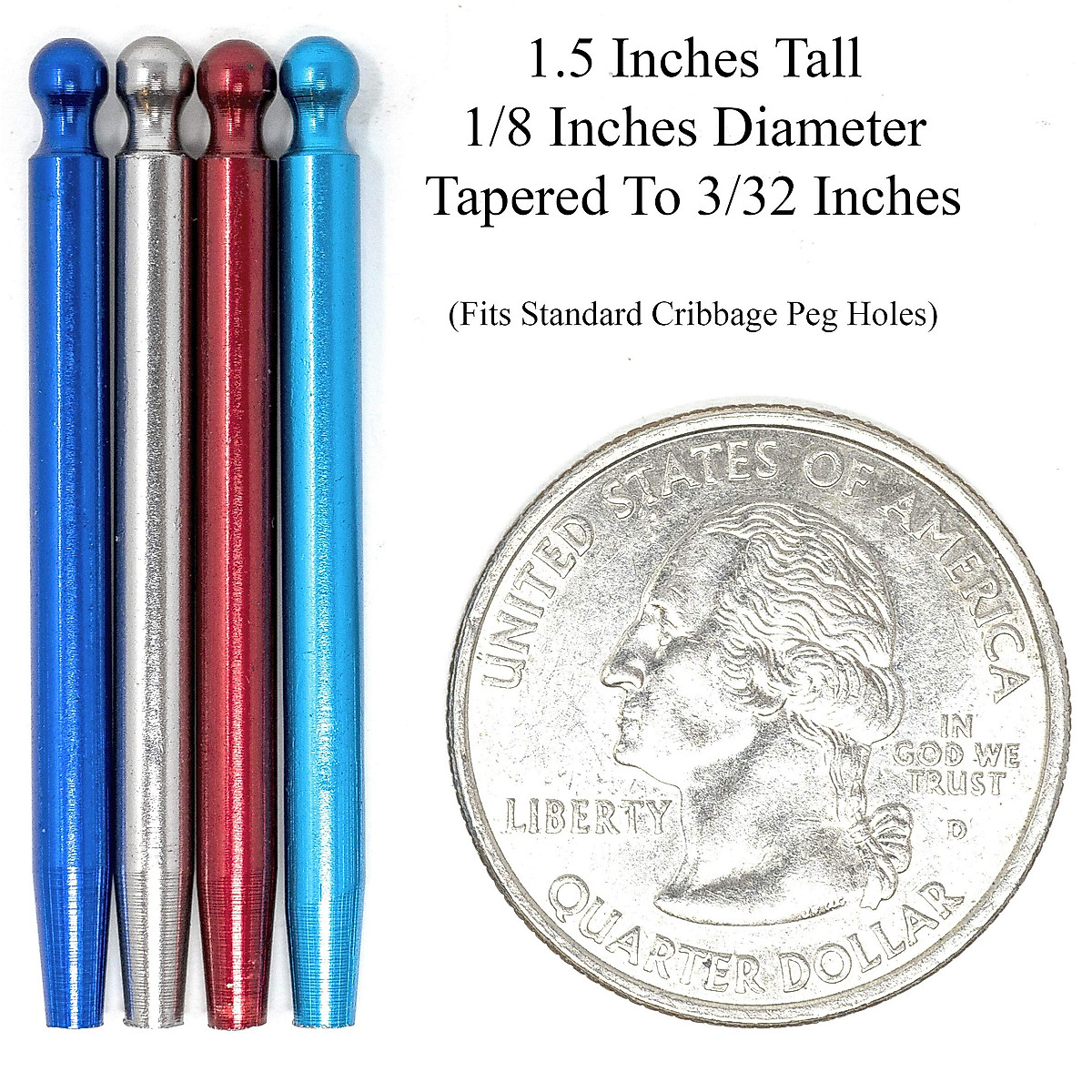AirstreamIT Aluminum Cribbage Board Pegs - 5 Red, 5 Blue, 5 Silver, and 5 Turquoise - Standard 1/8 Inch Holes