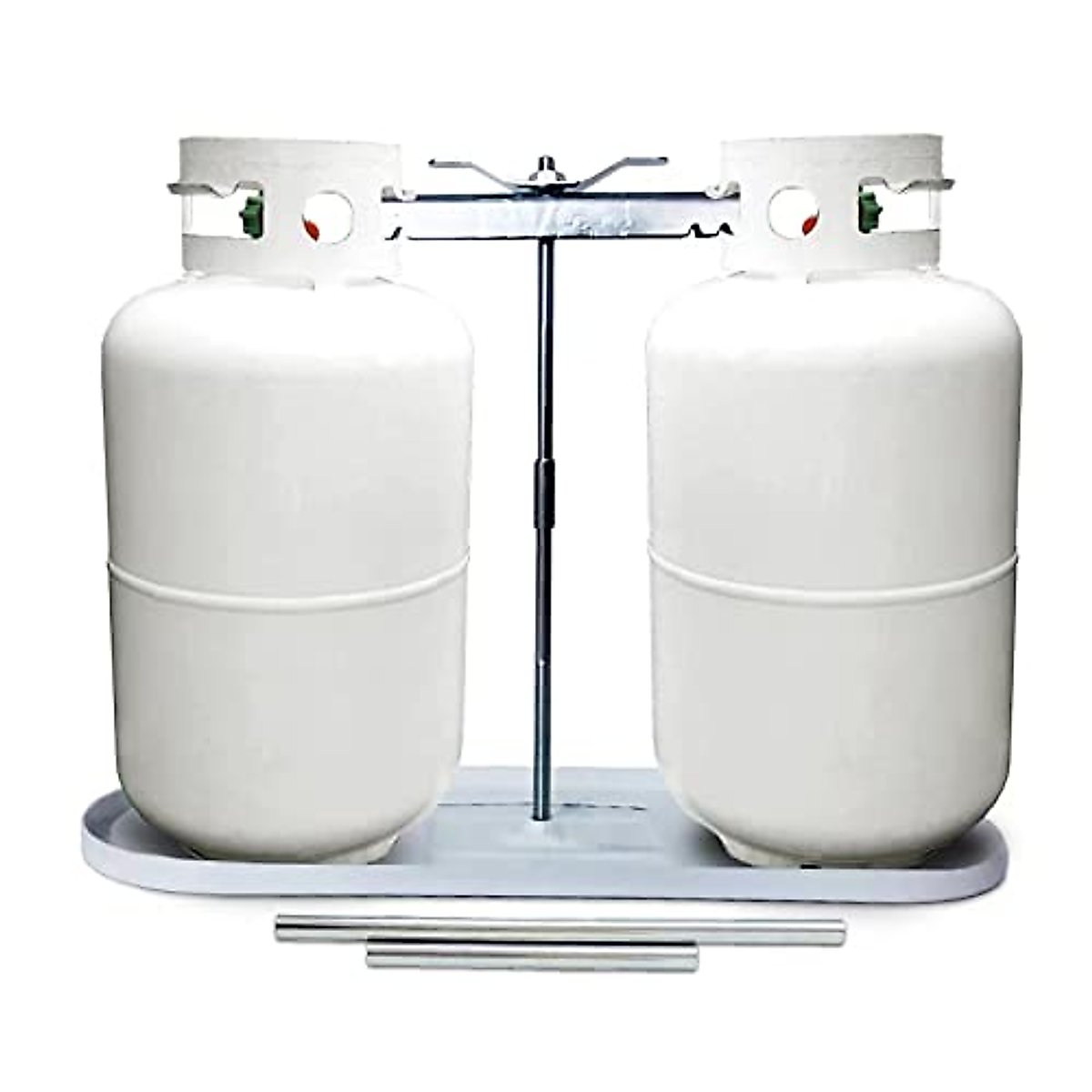 RVPNR RV Dual Propane Tank Mounting Rack 40lb,30lb and 20ld Tanks for Camper and Travel Trailers with Different Connecting Pipes, Black, White, Grey or Red Options (White)