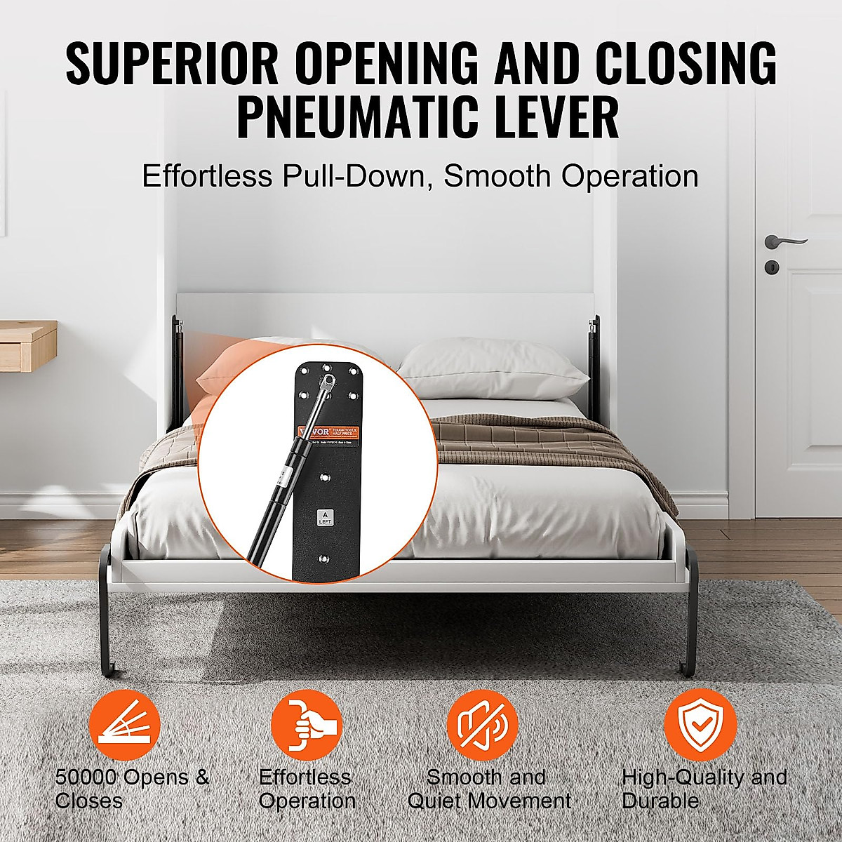 VEVOR Murphy Bed Kit, Twin Size, Vertical Deluxe DIY Wall Bed Mechanical Hardware Kit, Pneumatic Lever Heavy Duty Bed Frame Support, Folding Cabinet Wall Bed Space Saving Design for Guestroom