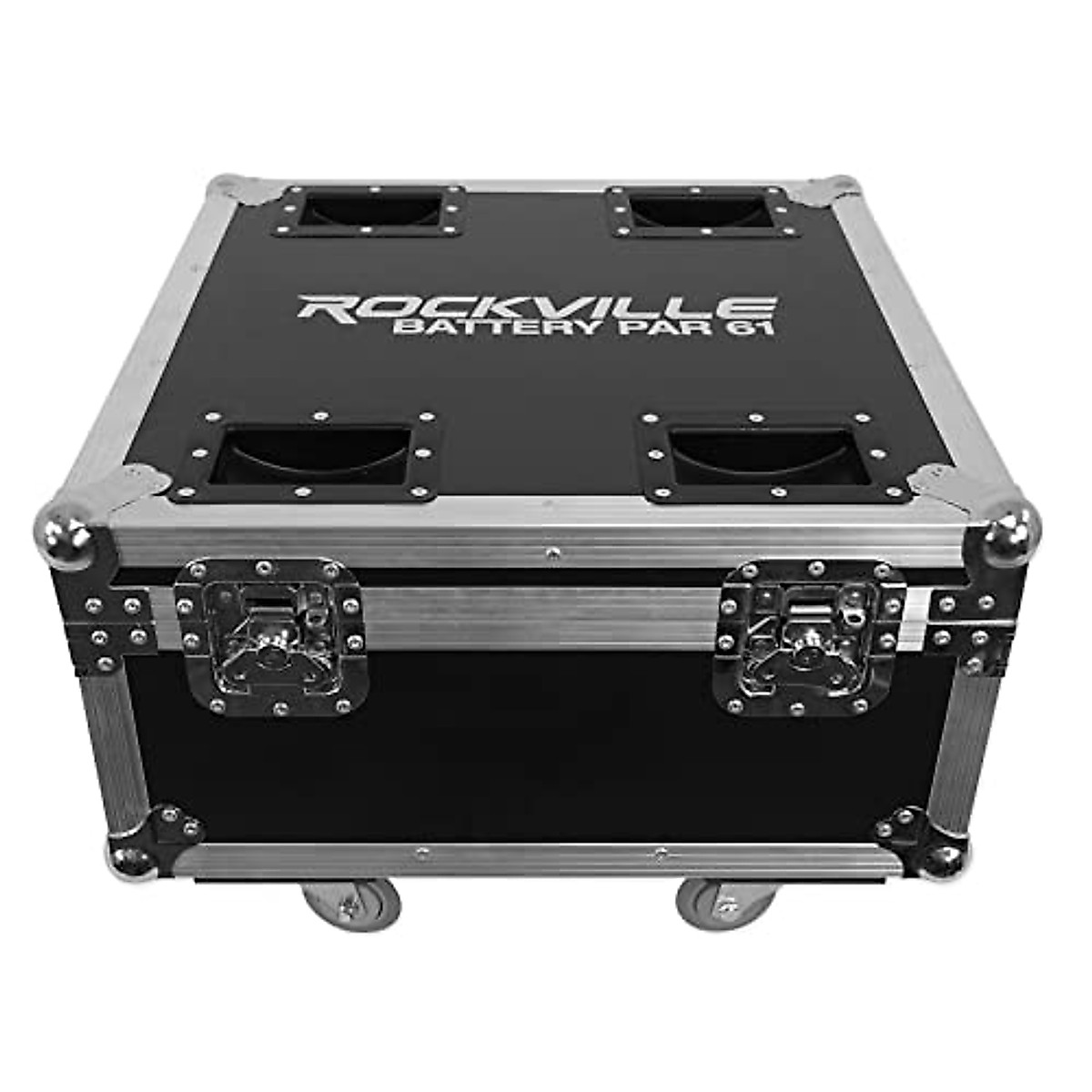 Rockville Battery PAR 61 Pack Black, 8 Pack Rechargeable RGBWA+UV Wash Lights with Charging Flight Case, Includes Remote, 15 Hours Battery Life, Perfect for Events, Parties & DJ Gigs