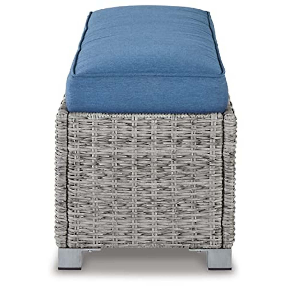 Signature Design by Ashley Naples Beach Casual Outdoor Bench with Cushion, Light Gray & Blue