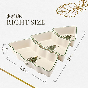 Spode Christmas Tree 3-Piece Dip Bowl Set | Ceramic Dipping Bowls | Christmas Dip Bowls | Salsa Bowls for the Holidays | Dishwasher Safe Sauce Bowls | Sauce Dish - Set of 3, 2'' x 11'' x 9.5''