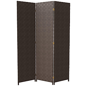 Red Lantern 6 ft. Tall Woven Fiber Outdoor All Weather 3 Panel-Dark Brown Room Divider