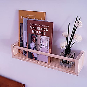 PMLYQ 2 Pack Wood Floating Nursery Shelves,Kitchen Spice Rack,Book Shelf Organizer (Natural Wood No Paint)