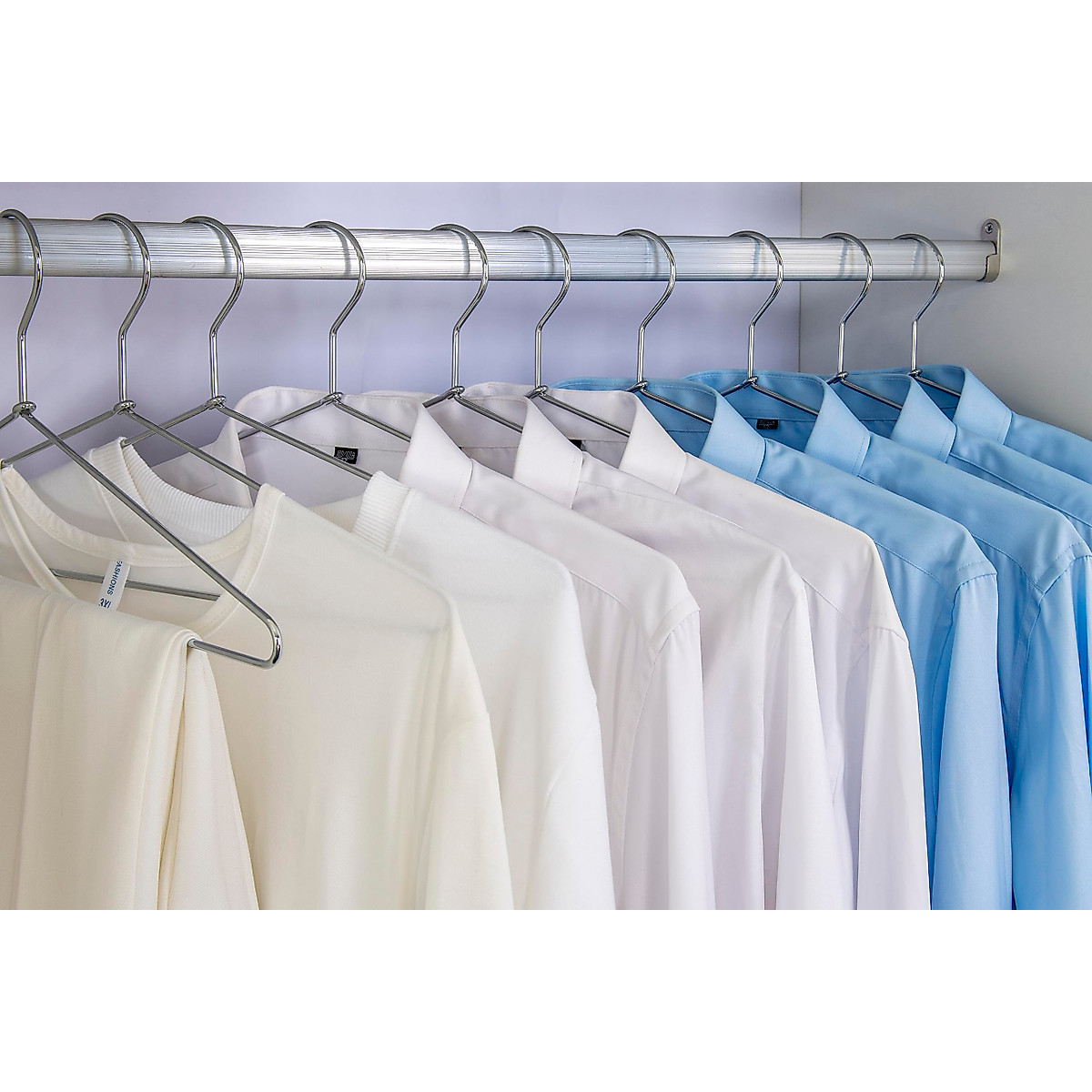 Solid Heavy Duty Metal Shirt Coat Hangers, Stainless Steel Clothes Hanger with Polished Chrome, Space Saving Clothing Hanger 17 Inch Silver Metal Wire Hanger 20 Pack HL06C