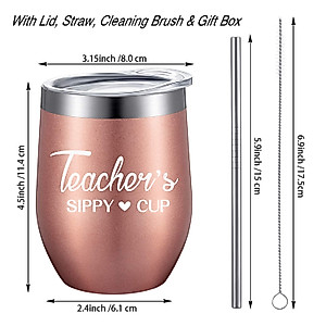 2 Pack Gifts for Teacher Funny Teacher Appreciation Gifts, Teacher’s Sippy Cup Personalized Year End Graduation Birthday Gifts for Teachers, 12 oz Insulated Wine Tumbler