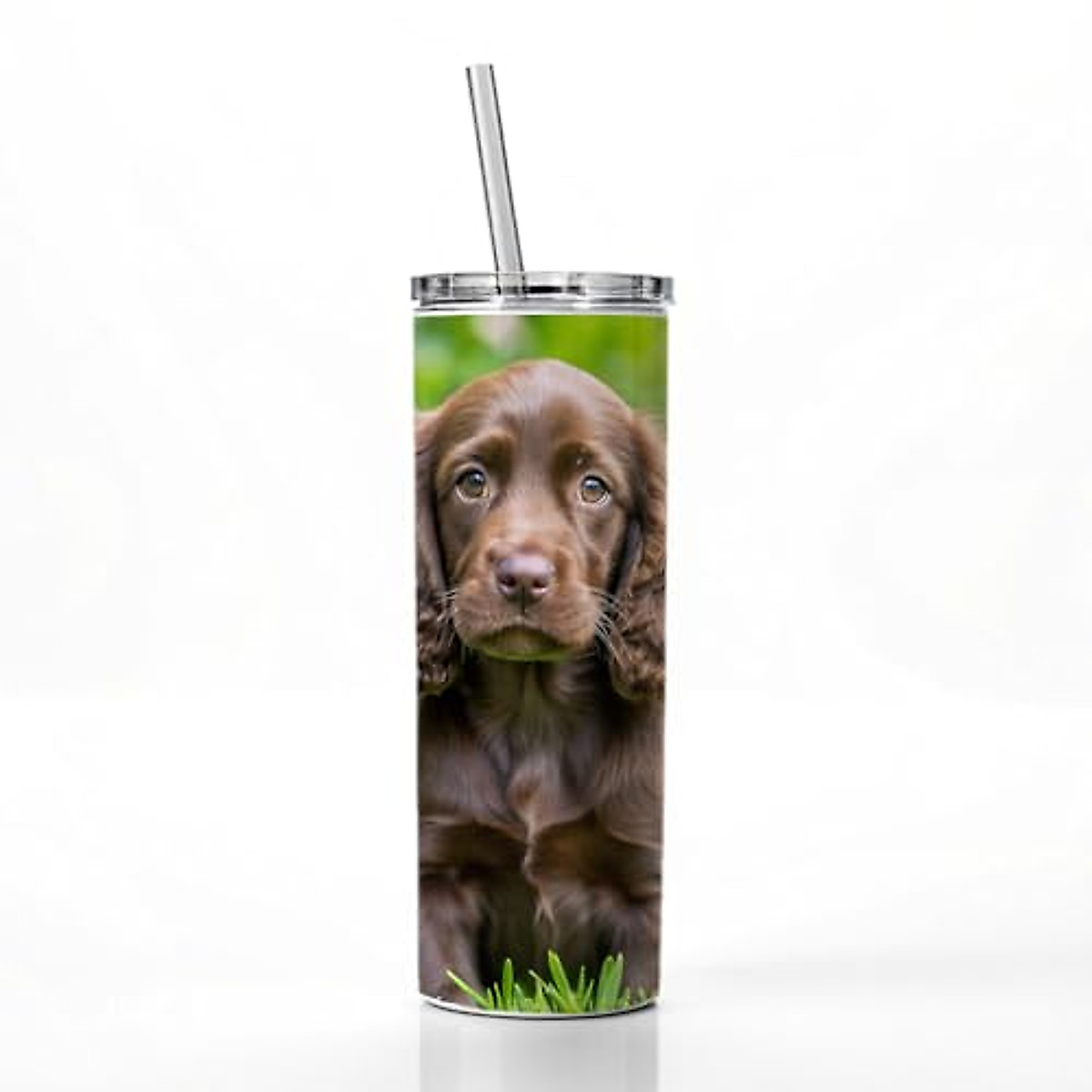 Field Spaniel Dog Puppy Photo Skinny Tumbler 20oz with Straw Insulated Water Bottle Gift