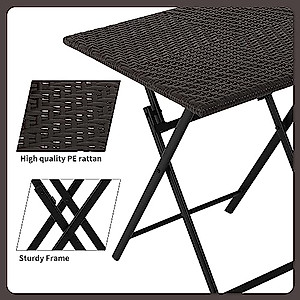 BLKMTY Patio Bistro Set 3-Piece Outdoor Patio Furniture Sets Rattan Table Set Folding Table and Chairs Foldable Wicker Bistro Set Balcony Cafe Table Square Patio Table Chair for Porch, Garden