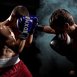 DXM SPORTS Boxing Gloves for Men & Women, Boxing Training Gloves Ideal for Heavy Punching Bag Workout Kickboxing, Muay Thai, MMA Blue & White, 8 oz